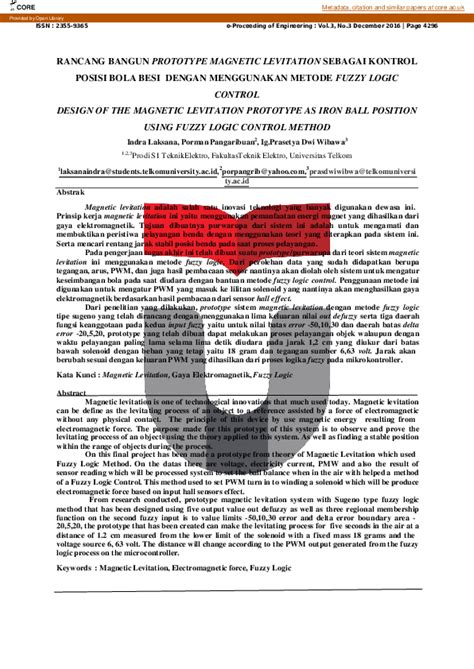 Pdf Rancang Bangun Prototype Magnetic Levitation Sebagai Kontrol Posisi Bola Besi Dengan
