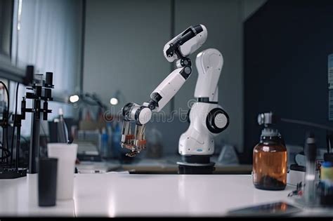 Robot Scientist Conducts Scientific Experiment Performing Series Of Precise Actions To Achieve