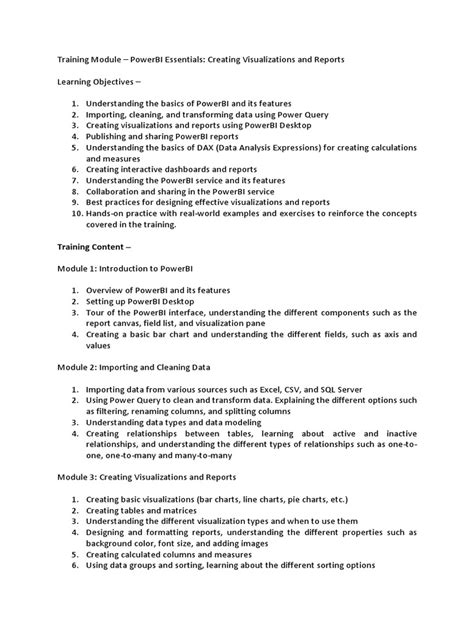power bi basic to intermediate training content pdf information