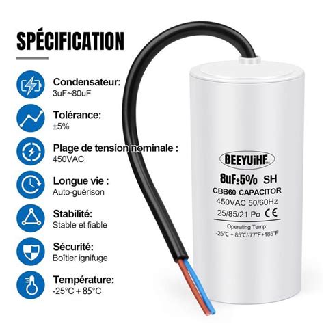 Cbb60 8uf Condensateur De Démarrage 8µf Condensateur De Démarrage De
