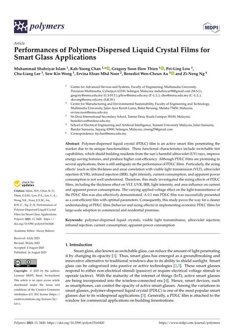 Pdf Performances Of Polymer Dispersed Liquid Crystal Films For Smart Glass Applications