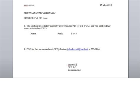 Does Anyone Have An Example Memo For My Soldiers To Get The A2cus From Cif Rallypoint