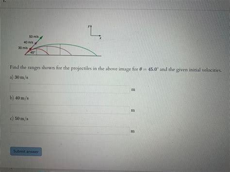 Solved Find The Ranges Shown For The Projectiles In The Chegg Com