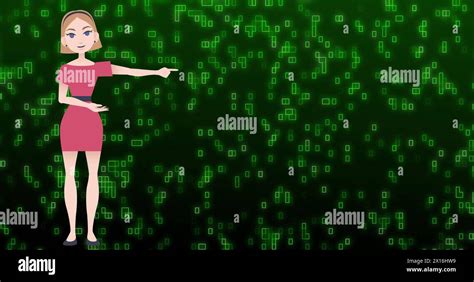 Image Of Illustrative Female Representation And Binary Codes Over Green