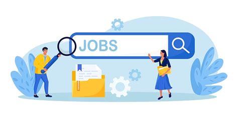 일자리를 찾는 직원 실업자들은 돋보기를 사용하여 검색창에서 공석을 검색합니다 실업 경력 기회 찾기 직장 위치 온라인 채용 서비스