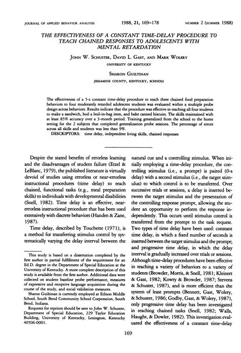 Pdf The Effectiveness Of A Constant Time Delay Procedure To Teach