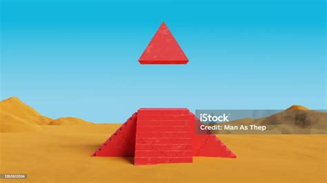 모래 언덕에 계단이있는 빨간색 콘크리트 피라미드 초현실적 인 사막 풍경 최소한의 추상적 인 배경3d 렌더링 일러스트 3차원 형태에 대한 스톡 사진 및 기타 이미지 Istock