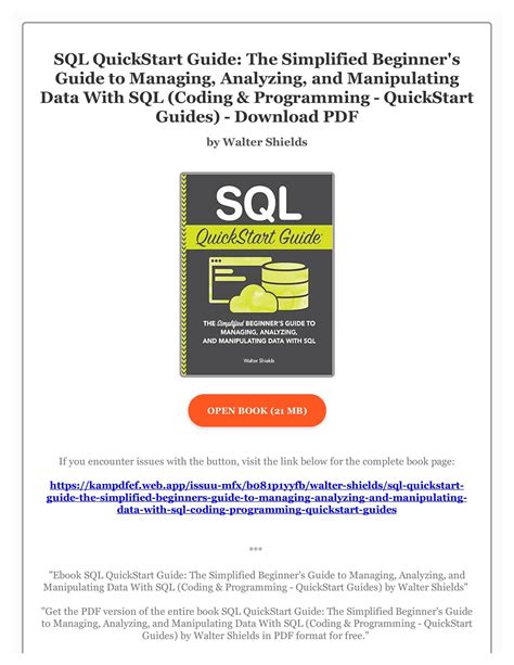 Ebook Sql Quickstart Guide The Simplified Beginners Guide To Managing Analyzing And