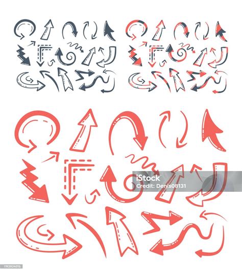 수제 낙서 벡터 화살표의 컬렉션입니다 다른 손으로 그린 화살표 아이콘 커서 곡선 위아래로 디자인 만화 스타일로 설정 곡선에 대한 스톡 벡터 아트 및 기타 이미지 Istock
