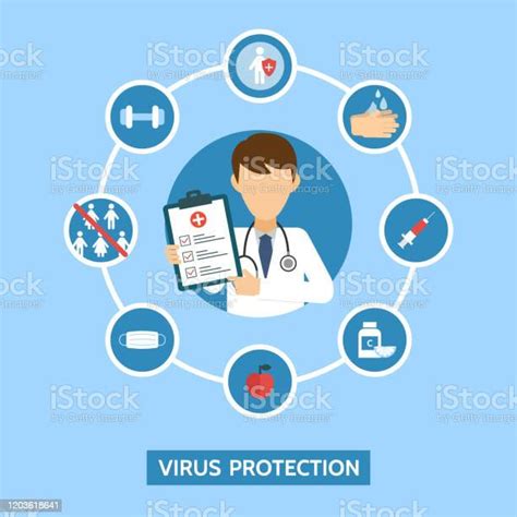 바이러스 보호 인포그래픽 건강 검진 박테리아를 중지합니다 바이러스 예방 의료 개념 항 바이러스 면역 벡터 일러스트레이션 개념에 대한 스톡 벡터 아트 및 기타 이미지 Istock