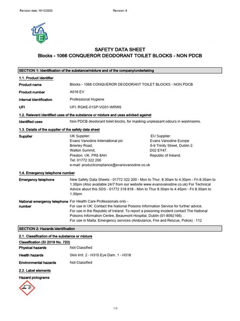 Sds Toilet Deodorant Block Pdf Safety Working Conditions Sds Toilet Deodorant Block Pdf Safety Working Conditions