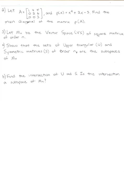 solved linear algebra subspaces question 2 and question 3