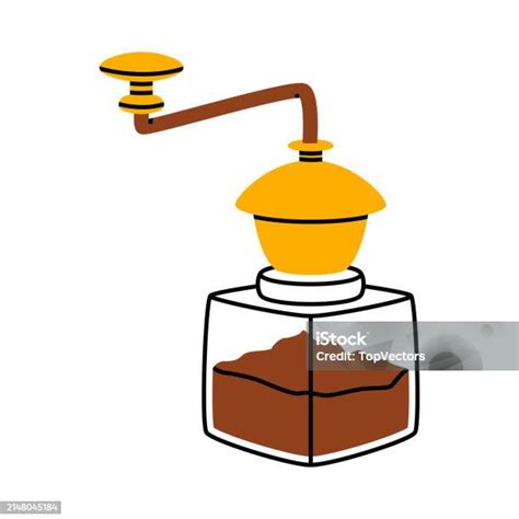 커피 그라인더 장치 치고는 향기로운 음료 준비 벡터 일러스트 가루로 빻은에 대한 스톡 벡터 아트 및 기타 이미지 가루로 빻은 가정 생활 가정 주방 Istock