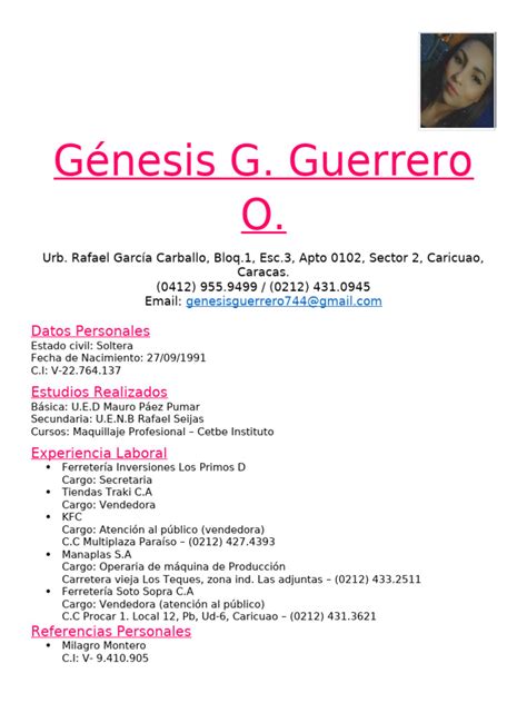 Currículum De Génesis G Guerrero Pdf
