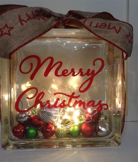 Merry Christmas Glass Block With Lights And Ornaments Glass Block