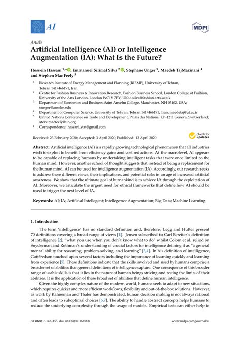 Pdf Artificial Intelligence Ai Or Intelligence Augmentation Ia