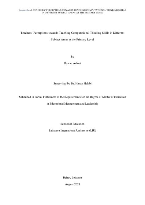 Pdf Teachers Perceptions Towards Teaching Computational Thinking Skills In Different Subject