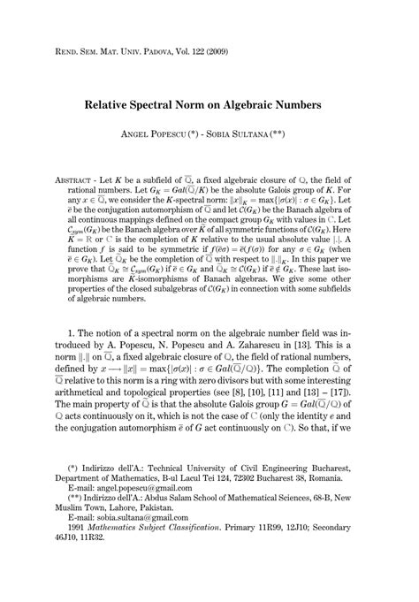 Pdf Relative Spectral Norm On Algebraic Numbers