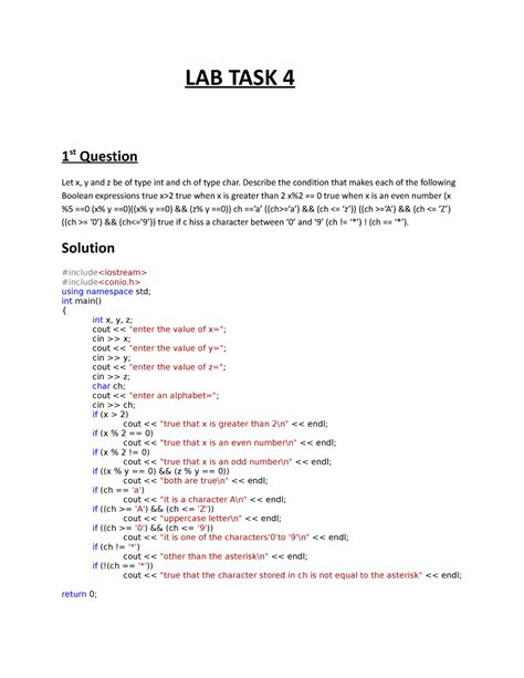 Lab Task Practical Questions LAB TASK St Question Let X Y And Z Be Of Type Int And Ch