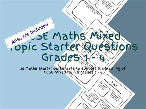 Gcse Maths Mixed Topic Starter Questions Grades 1 4 Teaching Resources