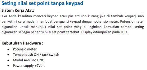 Proyek Arduino Ke 16 Seting Nilai Set Point Tanpa Keypad ~ Arduino Projek