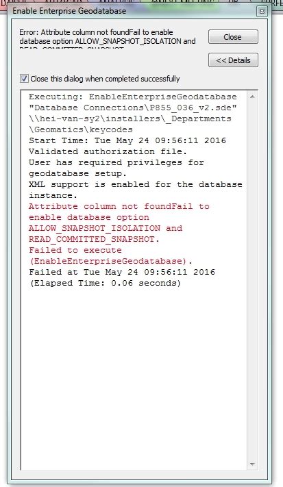 Sql Server Enable Enterprise Geodatabase Error Geographic