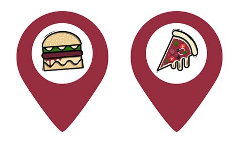패스트 푸드 아이콘 지도 포인터 흰색 배경에 격리된 벡터 일러스트레이션 0명에 대한 스톡 벡터 아트 및 기타 이미지 0명