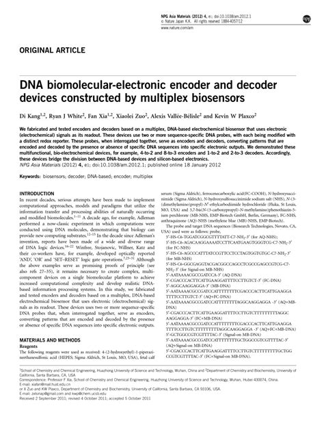 Pdf Dna Biomolecular Electronic Encoder And Decoder Devices