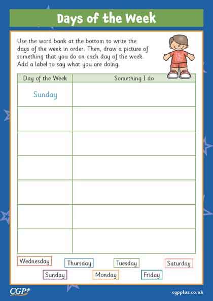 Days Of The Week — Fill In And Draw Year 1 Cgp Plus
