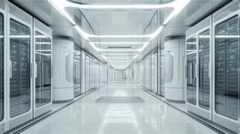 white server room in modern data center cloud computing data storage 3d rendering stock