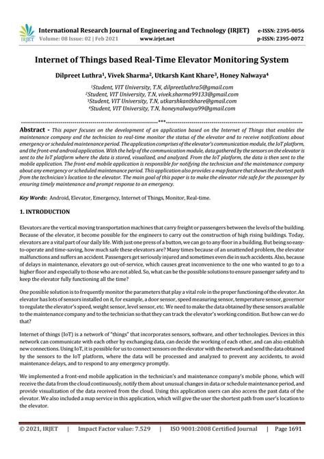 Irjet Internet Of Things Based Real Time Elevator Monitoring System By Irjet Journal Issuu