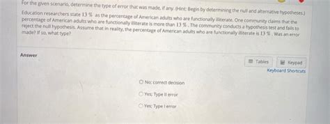 Solved For The Given Scenario Determine The Type Of Error Chegg