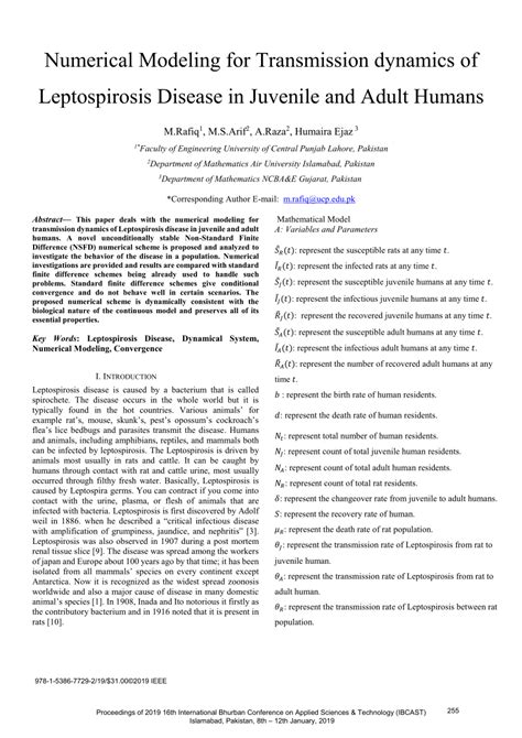 Pdf Numerical Modeling For Transmission Dynamics Of Leptospirosis Disease In Juvenile And