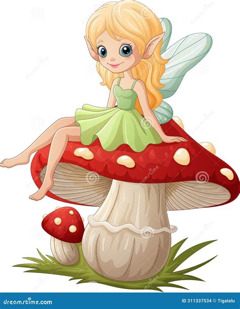 Cartoon Fairy Sitting On A Mushroom Stock Illustration Illustration Of Pixie Character 311337534