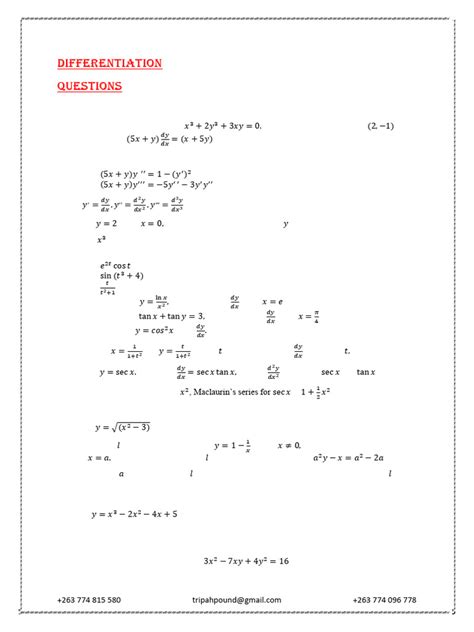 Differentiation Questions 24 Pdf