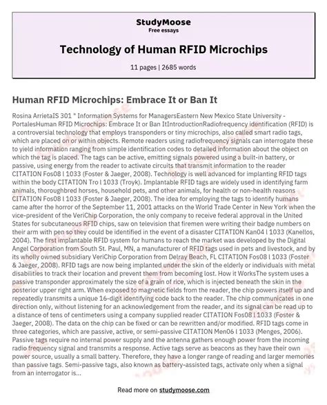 Technology Of Human Rfid Microchips Free Essay Example