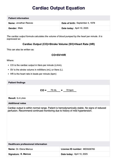 Cardiac Output Equation And Example Free Pdf Download