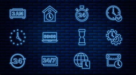 라인 캘린더 및 시계 시간 관리 스톱워치 24 시간 노트북의 시계 디지털 알람 오래된 모래 시계 및 레트로 벽 아이콘을 설정합니다 벡터 24에 대한 스톡 벡터 아트 및 기타