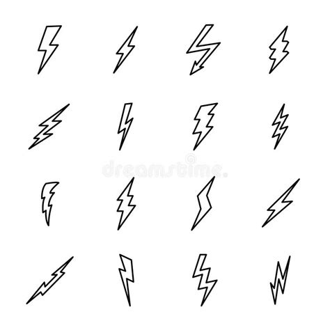 Set Of Lightning Bolt Icons In Modern Thin Line Style Stock Vector Illustration Of Lightning