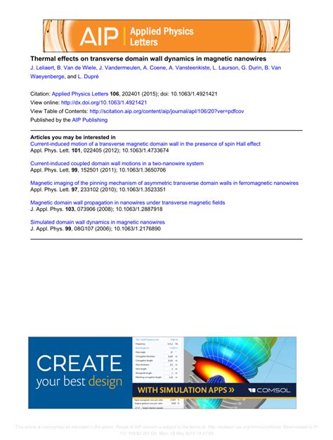 Pdf Thermal Effects On Transverse Domain Wall Dynamics In Magnetic Nanowires