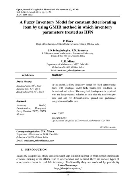 Pdf A Fuzzy Inventory Model For Constant Deteriorating Item By Using