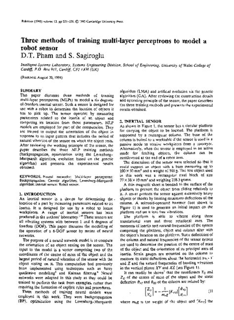 pdf three methods of training multi layer perceptrons to model a