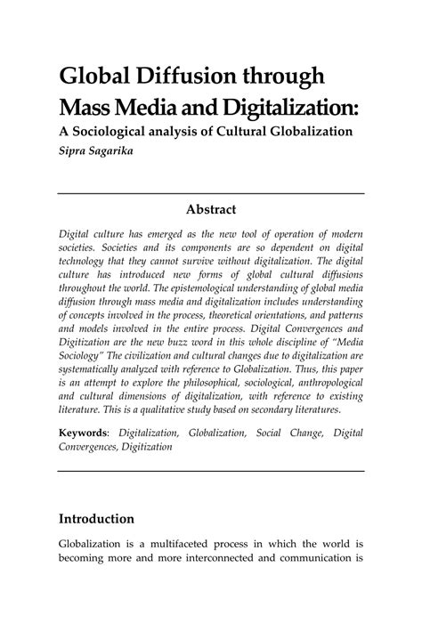 Pdf Global Diffusion Through Mass Media And Digitalization A Sociological Analysis Of