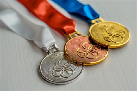 Olympic Medals On Ribbon Closeup Premium Ai Generated Image