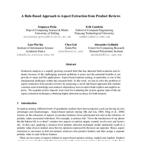 A Rule Based Approach To Aspect Extraction From Product Reviews Acl Anthology