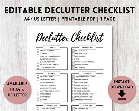 Editable Declutter Checklist Printable Editable Cleaning Etsy México