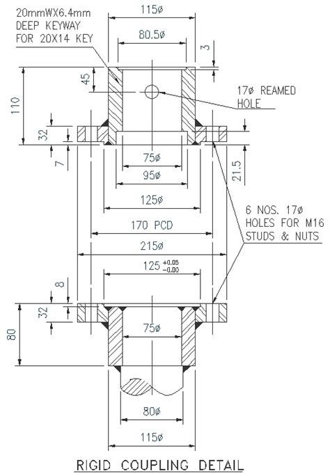 precision rigid coupling detailed dimensions in autocad dwg file