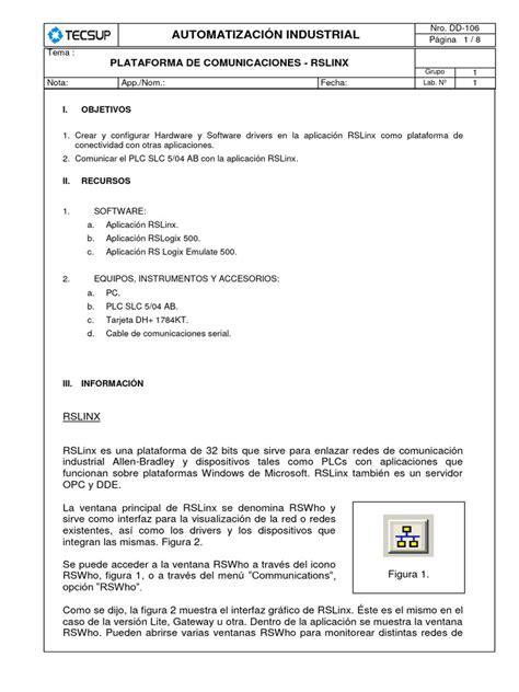 Lab 01 Rslinx Pdf Controlador Lógico Programable Software De La