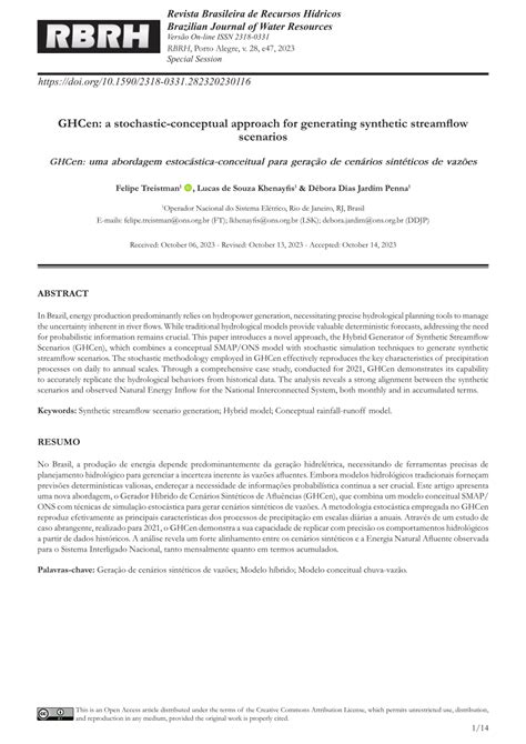 Pdf Ghcen A Stochastic Conceptual Approach For Generating Synthetic Streamflow Scenarios