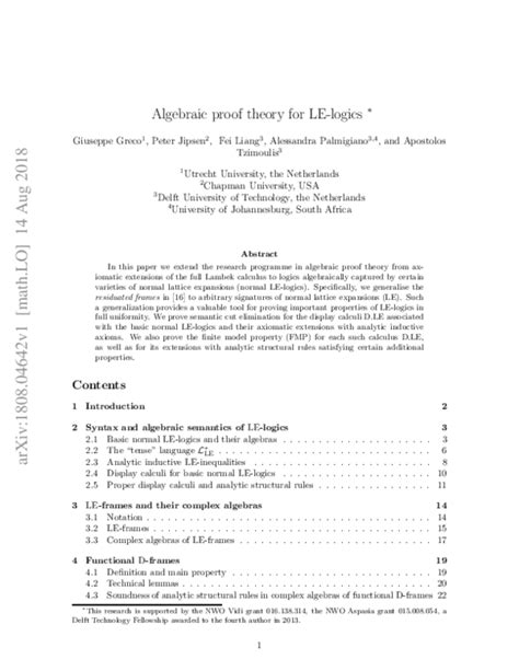 Pdf Algebraic Proof Theory And Model Properties Of Le Logics
